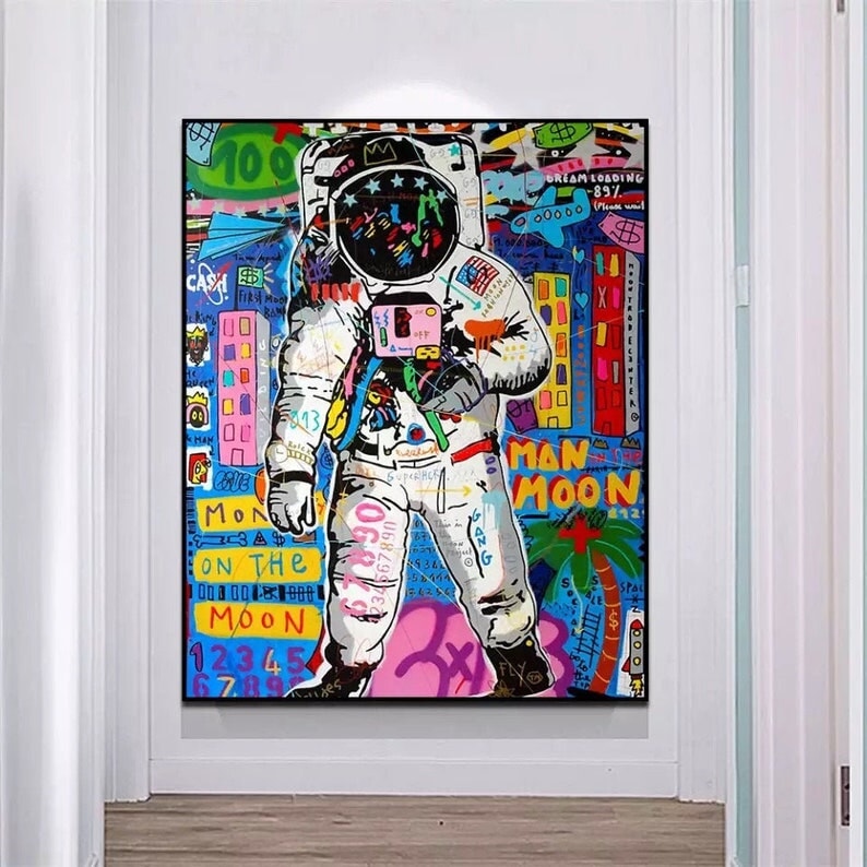 Man On The Moon Graffiti Wall Art - Moon Graffiti Wall Art