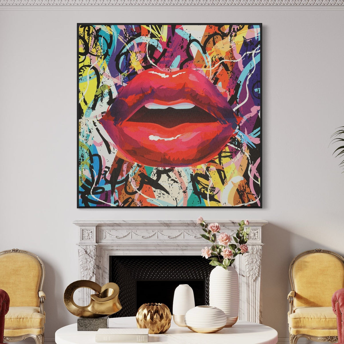 Lips Graffiti Wall Art - Lips Modern Art - Paints Lab